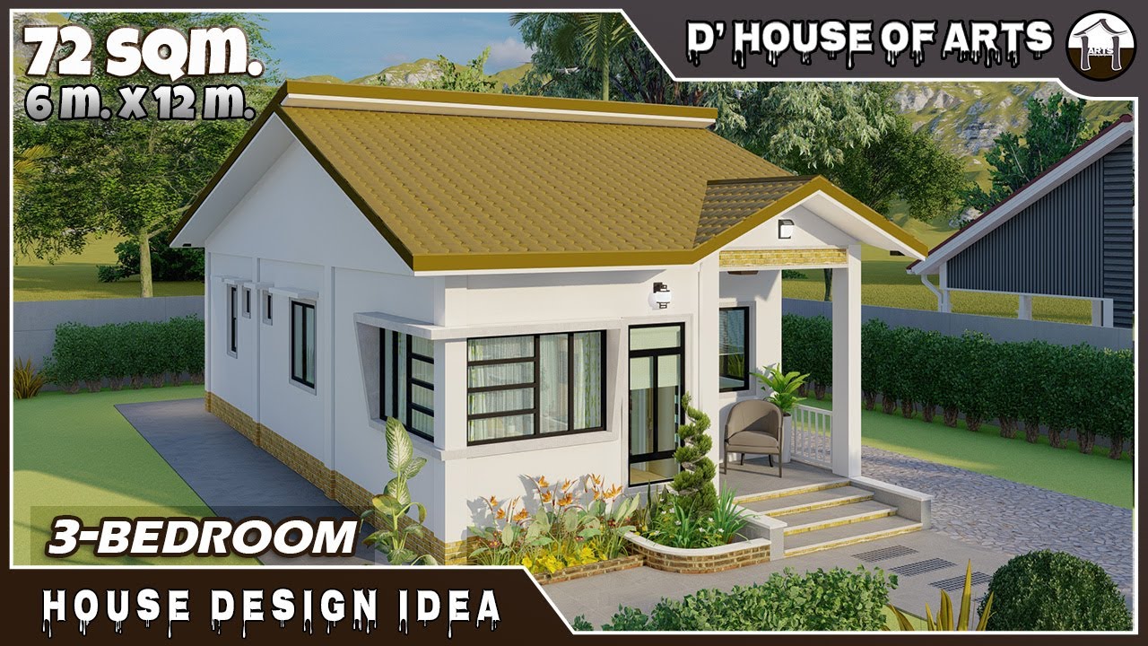 3 BEDROOMS Bungalow House Design | 72 SQM.( 6m.x12m.) | 2 Toilet & Bath | Small House Design Ideas