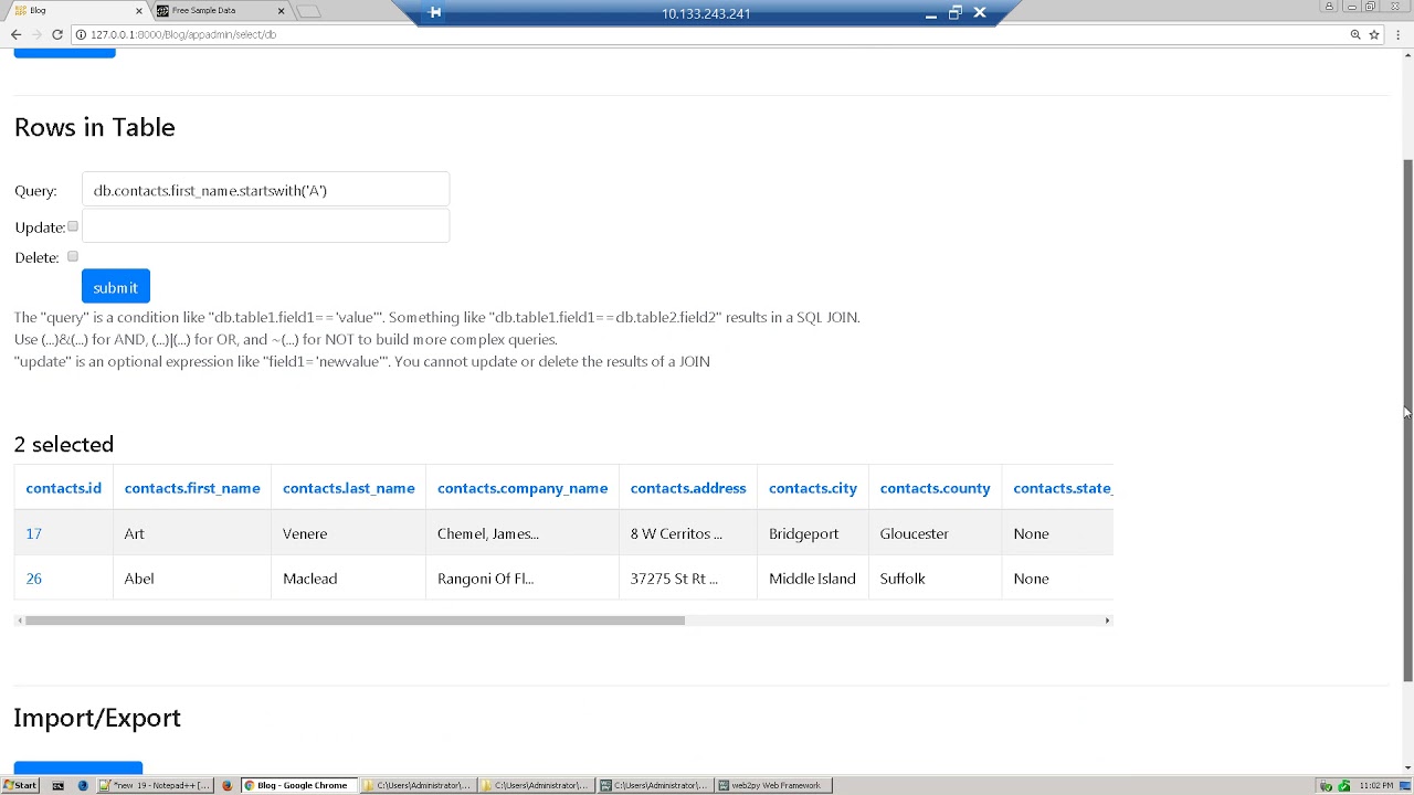 Web development using web2py and python part 17