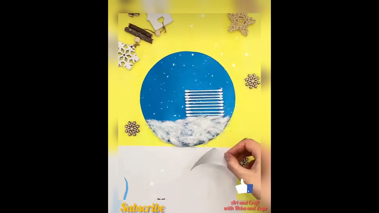 Winter school project with ear buds and cotton l snow day l #artandcraftwithnehaandzoya#wintercrafts