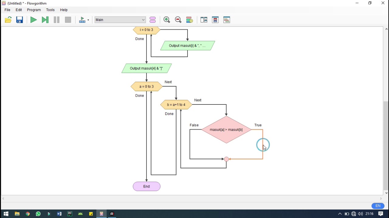 tutorial membuat flowchart sorting di flowgorithm