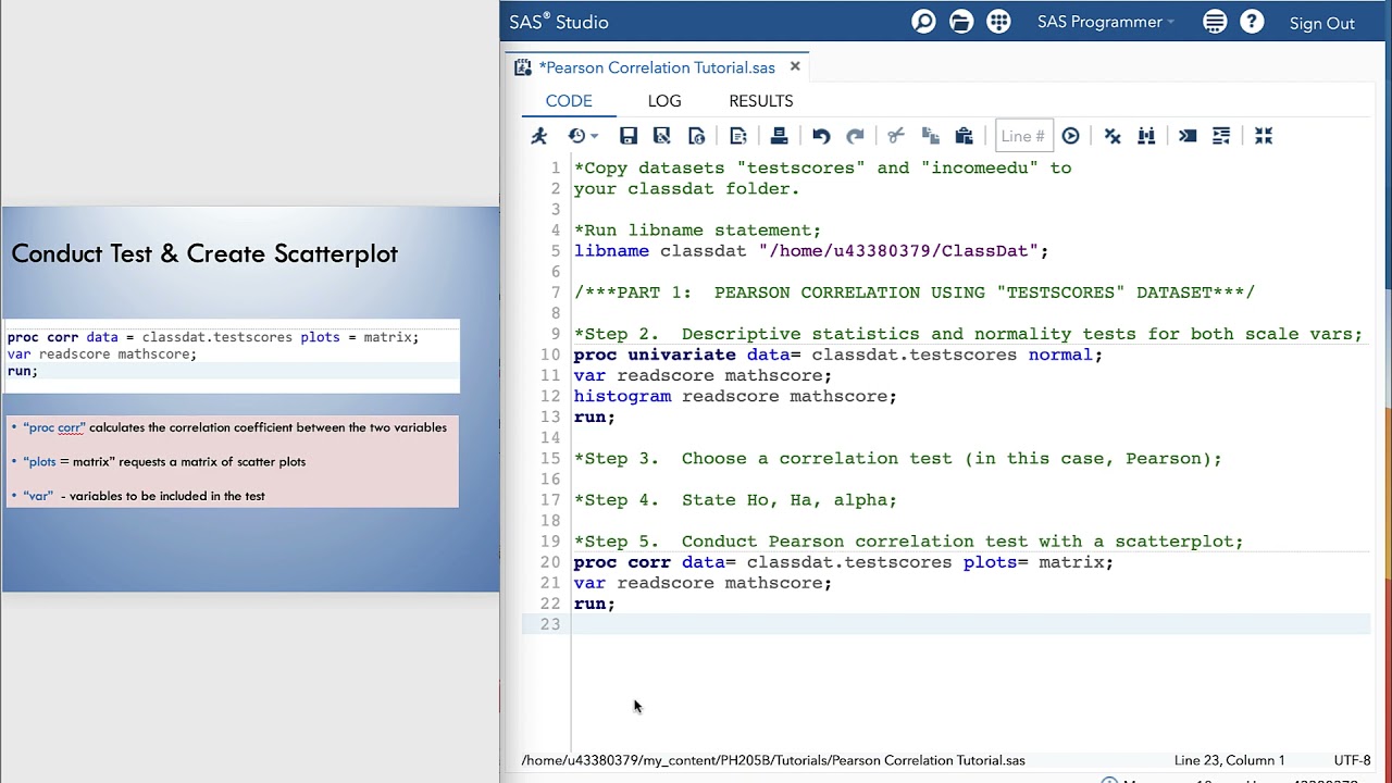 Pearson correlation in SAS