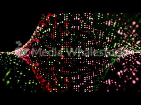 Red and green glitter moving texture, blinking sparkles and dots on black background, seamless loop