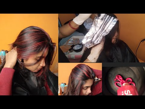 Hair colour|| red highlighting with weaving technique ||Step by step colour tutorial||streax 0.6