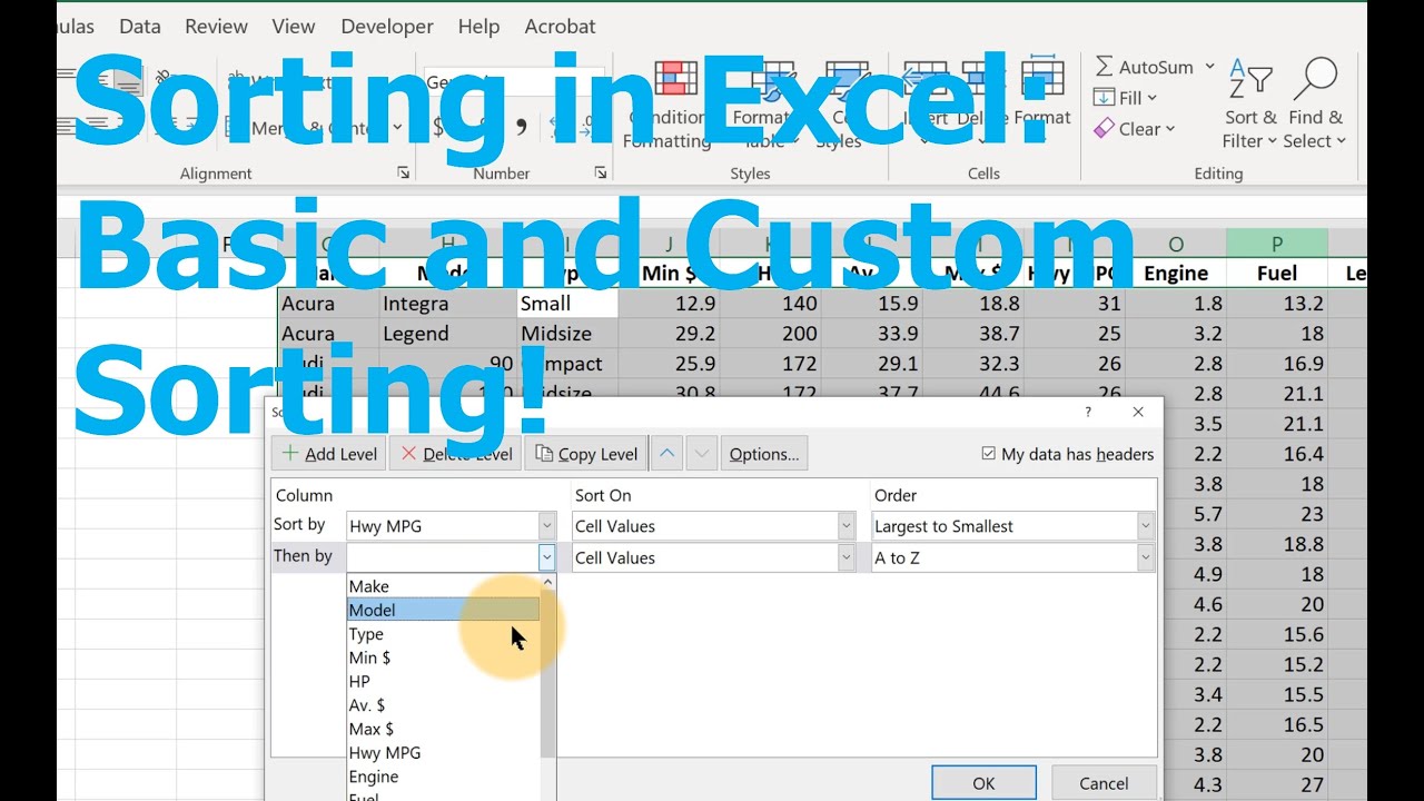 Short Excel 3: Sorting Data