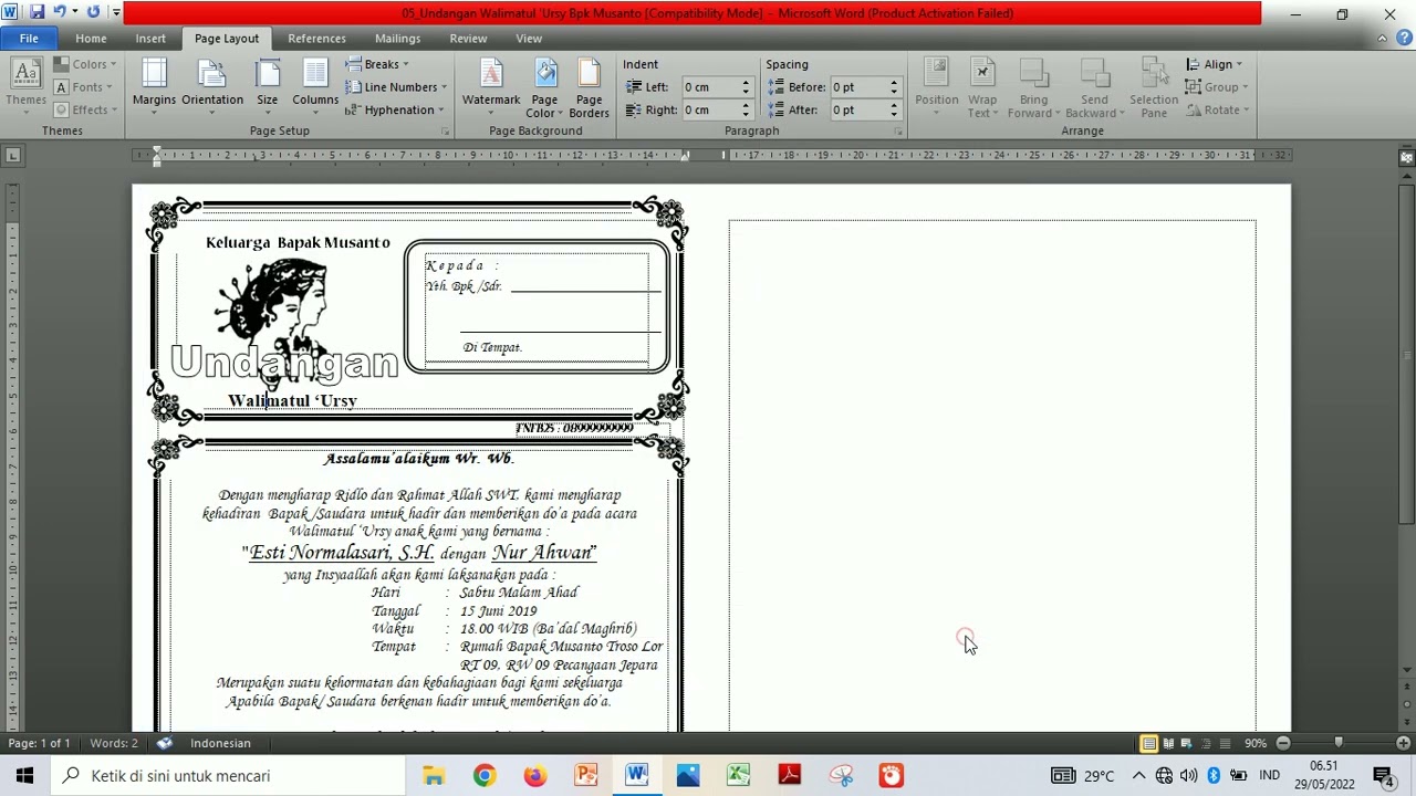 REVIEW SURAT UNDANGAN WALIMATUL 'URSY - KELAS SURAT 6