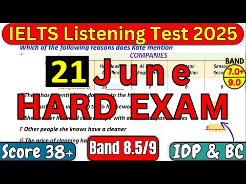 ACTUAL EXAM IELTS LISTENING TEST FOR 21 JUNE 2025 WITH ANSWERS | IELTS | BC & IDP