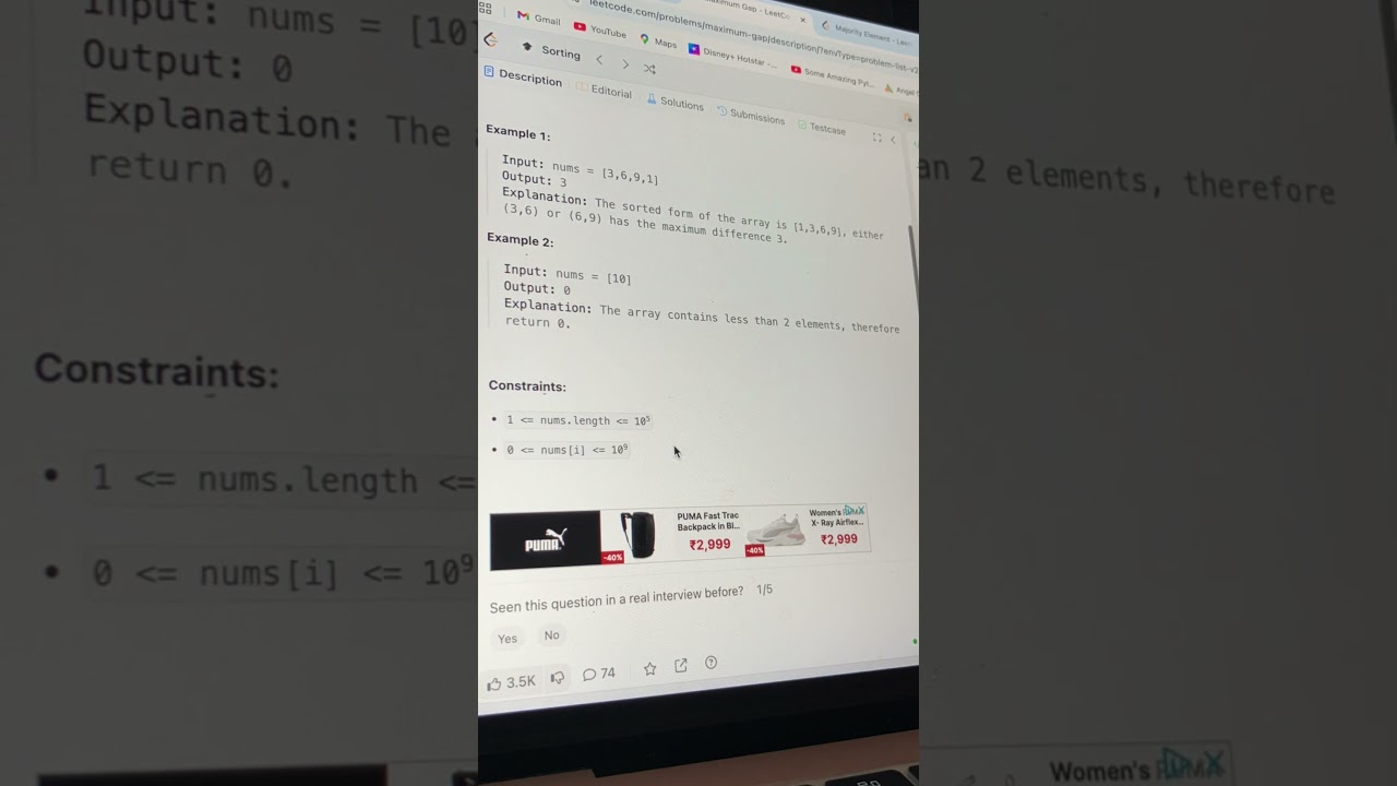 Day 215 – LeetCode #164 | Maximum Gap | #java  #leetcode #programming #300daysofcode  #coding