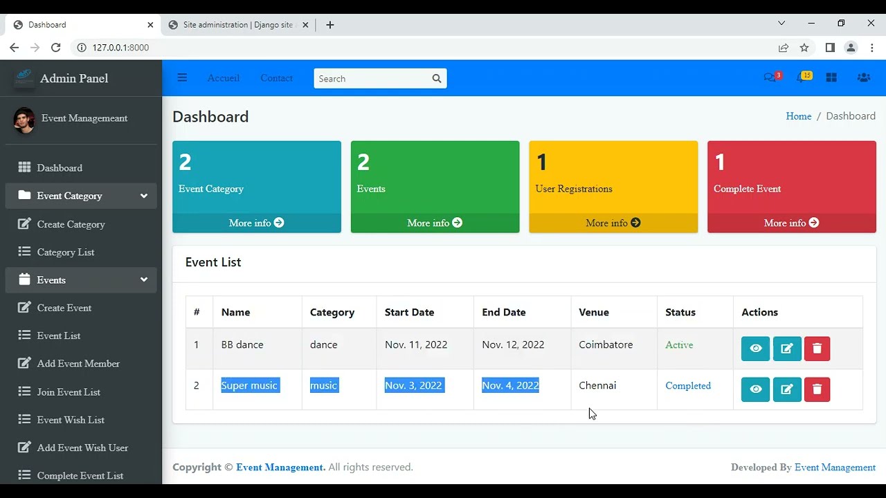 Event  Management System in Django Python