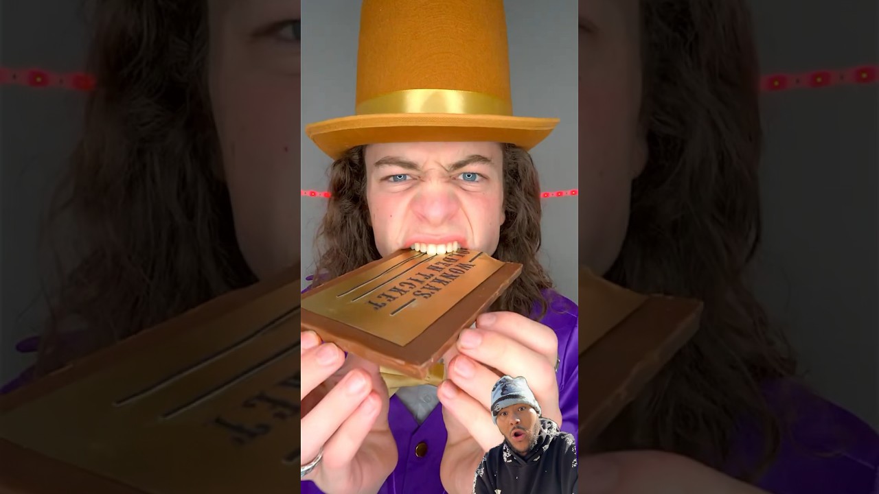 GIANT CHOCOLATE WONKA BAR CHALLENGE #noreaction #wonka #food #mukbang #chocolate #candy #foods