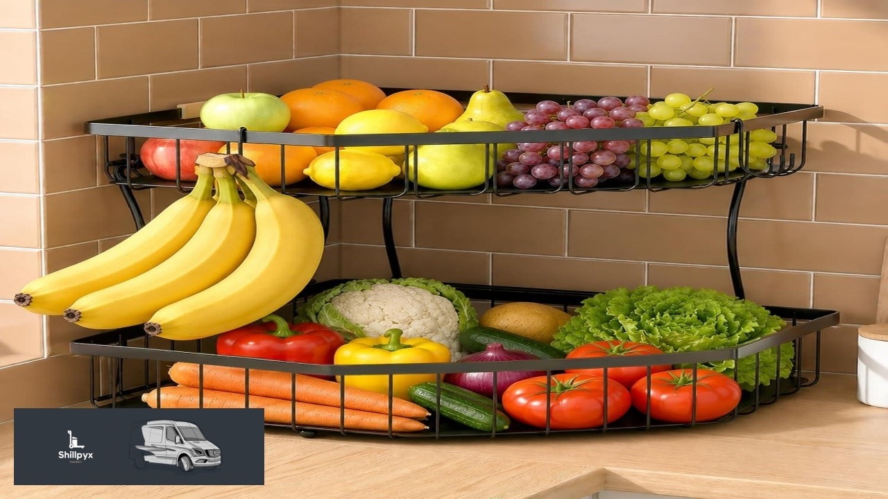 2 Tier Fruit Basket for Kitchen Counter Detachable Metal Fruit Bowl