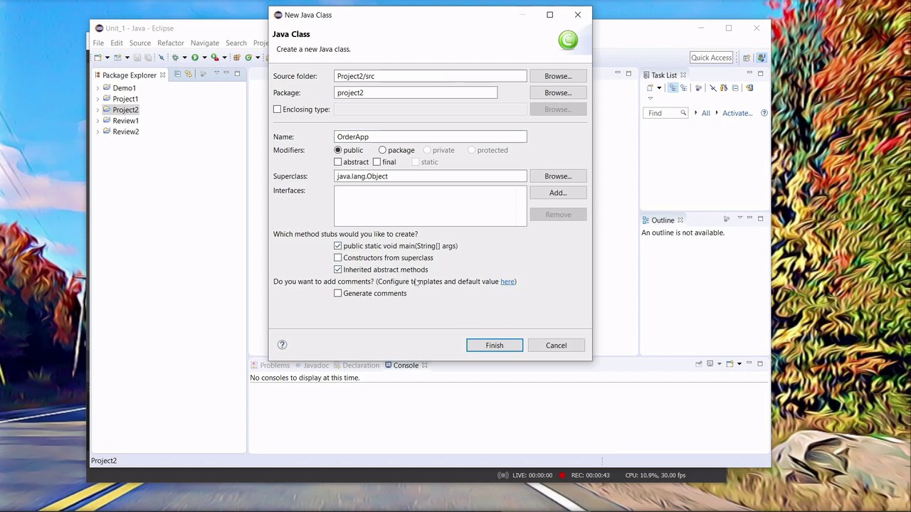 Eclipse: Create a Java Project with two Classes