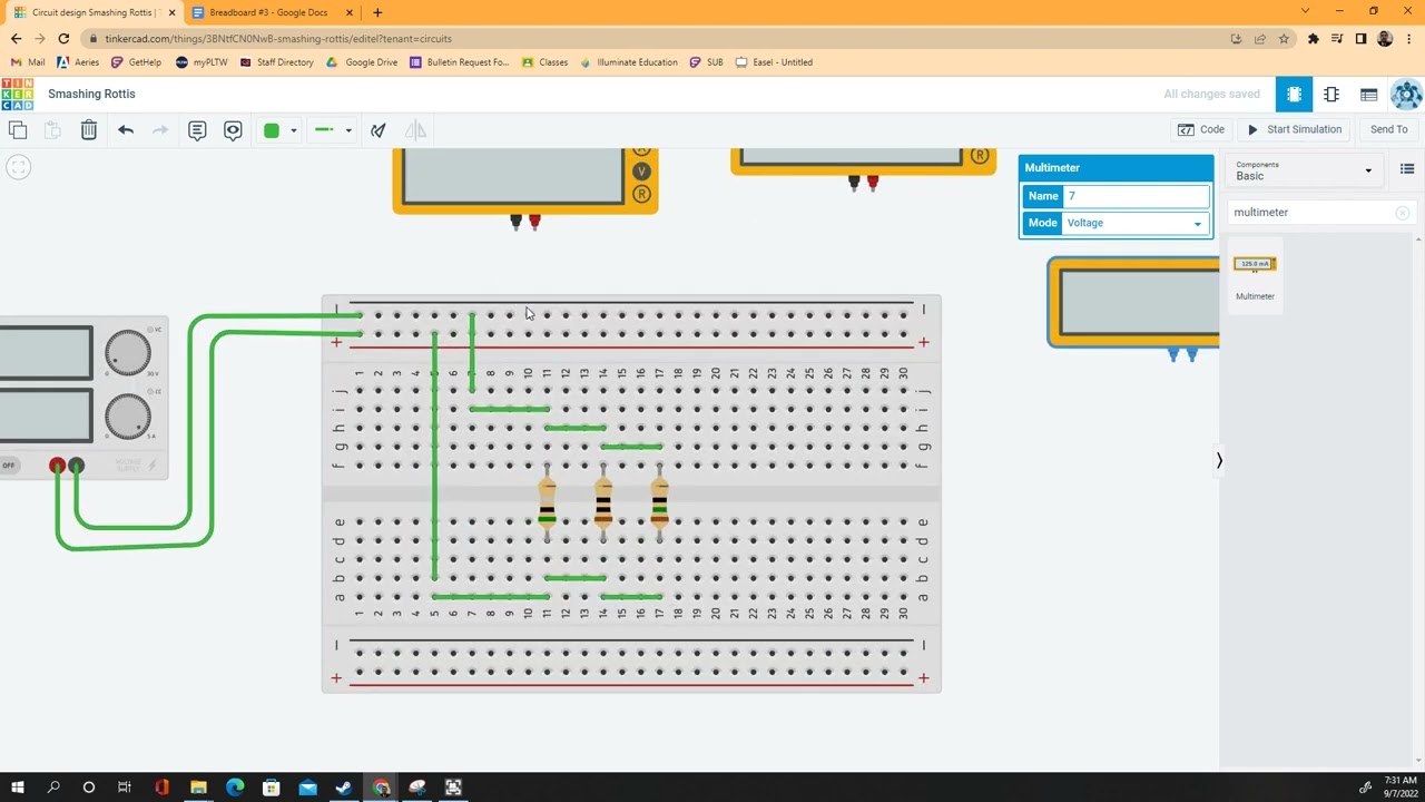 Breadboard Practice TinkerCAD Parallel