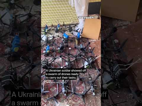 Ukrainian Soldier Shows Off a Swarm of Drones Ready for Their Tasks #warinukraine #drone