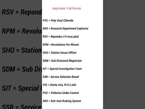 Full form of PVC RDX RSV RPM SHO SDM SIT SSB VIS PUC ABS | important fullform #study #studentlife