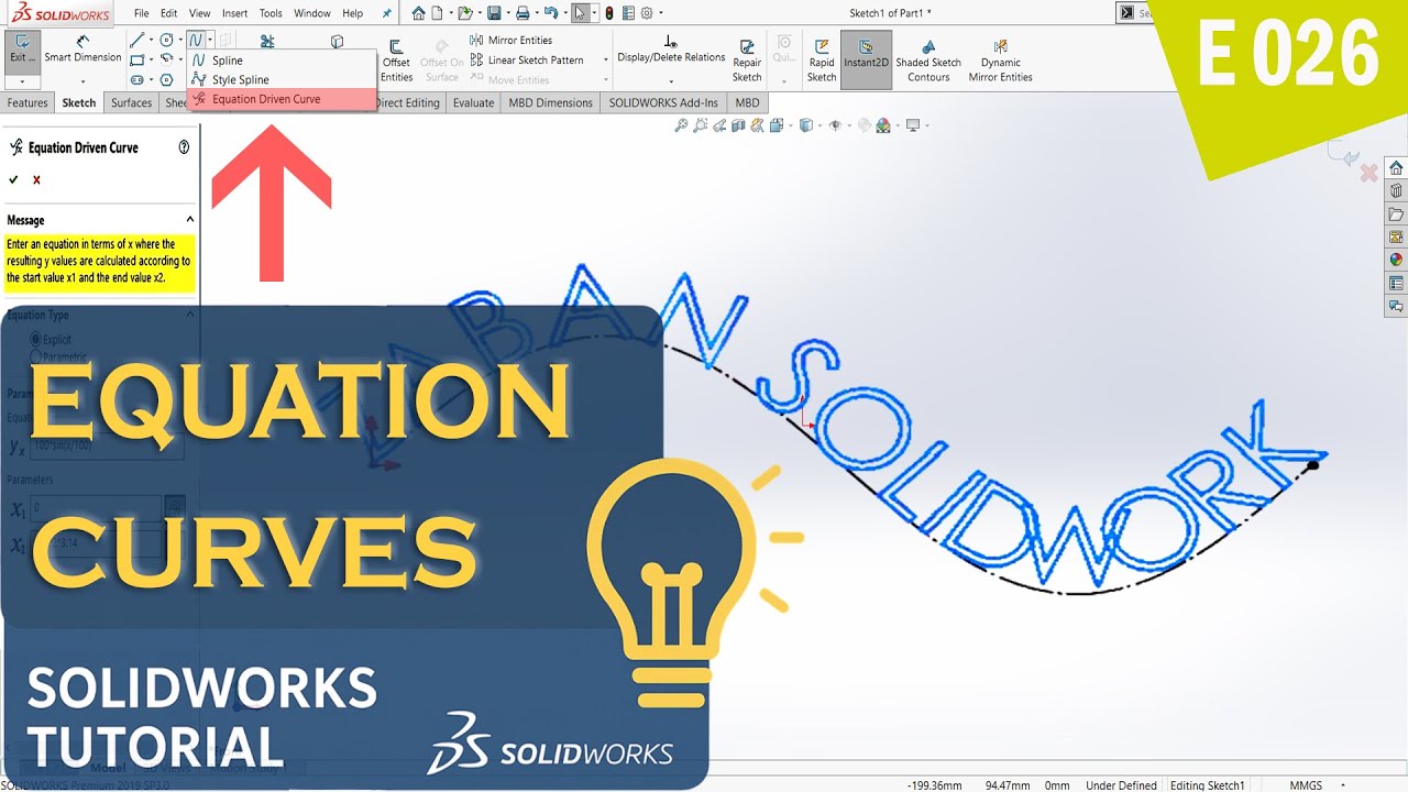 SolidWorks Sketch Tutorial: Equation Driven Curve & Text on Path