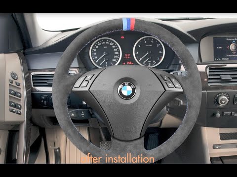 MEWANT---for BMW 5 Series E60 E61 2003-2010 Hand Stitch Car Steering Wheel Cover Installing.