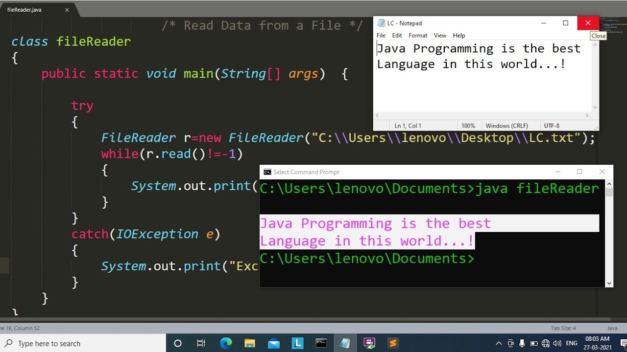 java program to read a text from file | Learn Coding