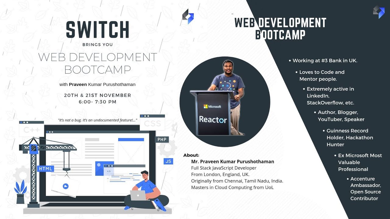 Day 1: Web Development Bootcamp with React JS | Praveen Kumar Purushothaman | SWITCH