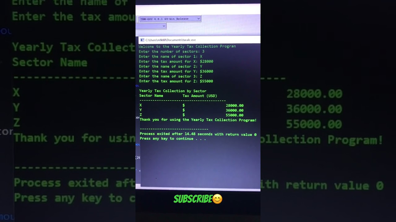 yearly tax IDE dev c++ #cppprogramming