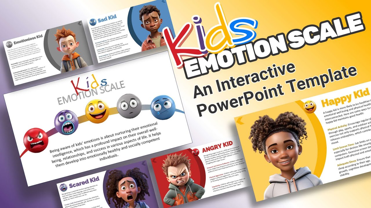 Interactive Kid Emotions Scale PowerPoint Template - Explore, Learn, Engage! Download Free!