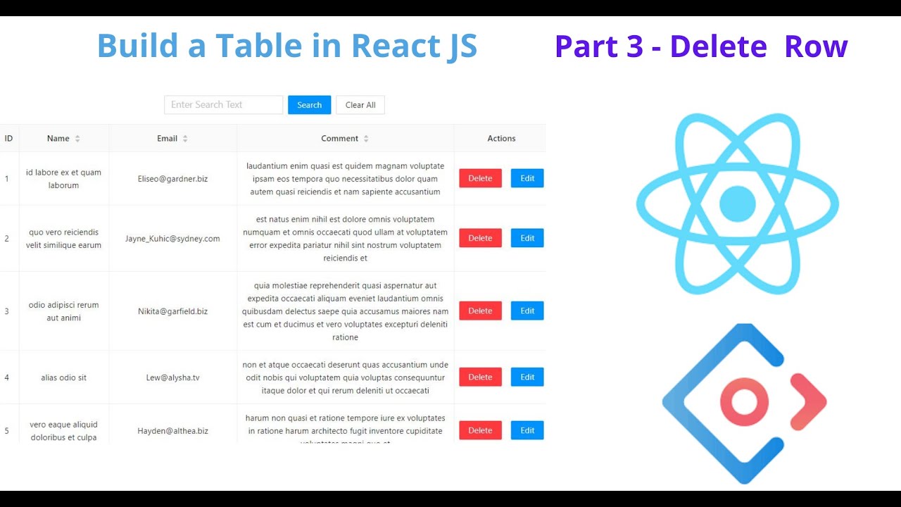 Building Table in React JS - Part 3 - Delete