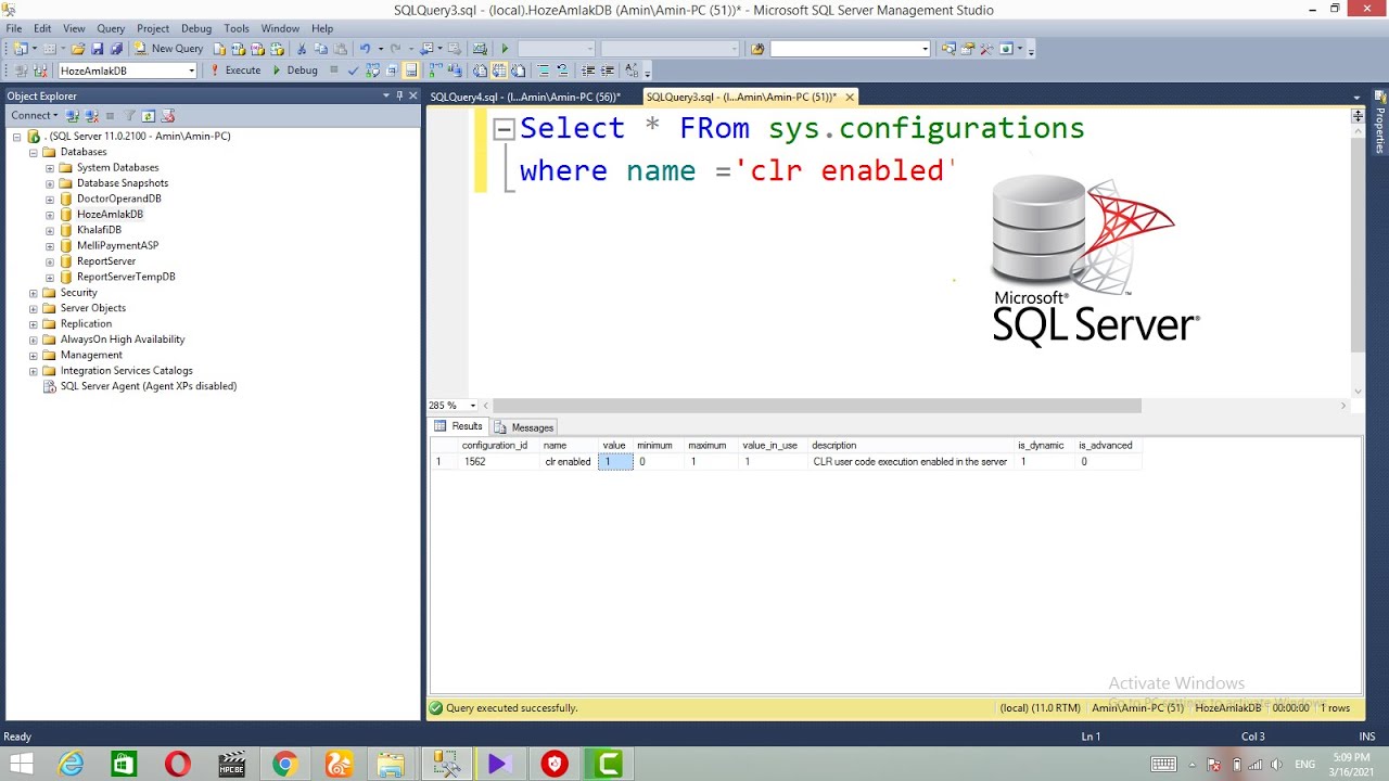 Sql Server: How To Enable (update) clr enabled in sql server