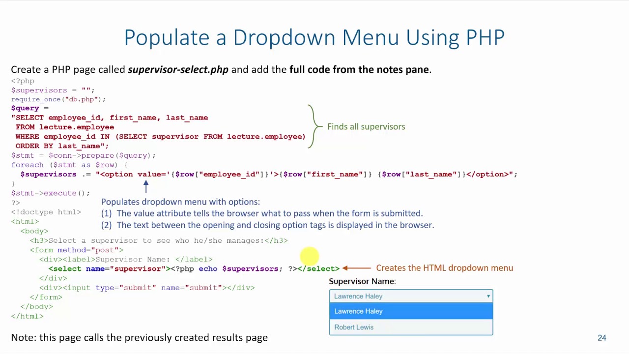 Database Application Development: Populating Drop-down Menus with PHP and MySQL