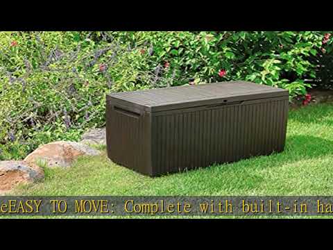 Keter Springwood 80 Gallon Resin Outdoor Storage Box for Patio Furniture Cushions, Pool Toys, and G