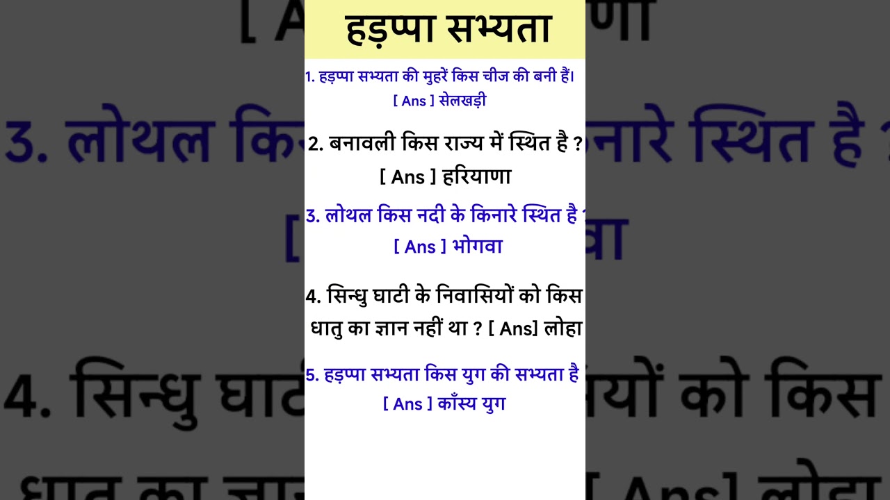 Class 12 History Chapter 1 Objective questions in Hindi | सिंधु घाटी सभ्यता MCQ PDF |