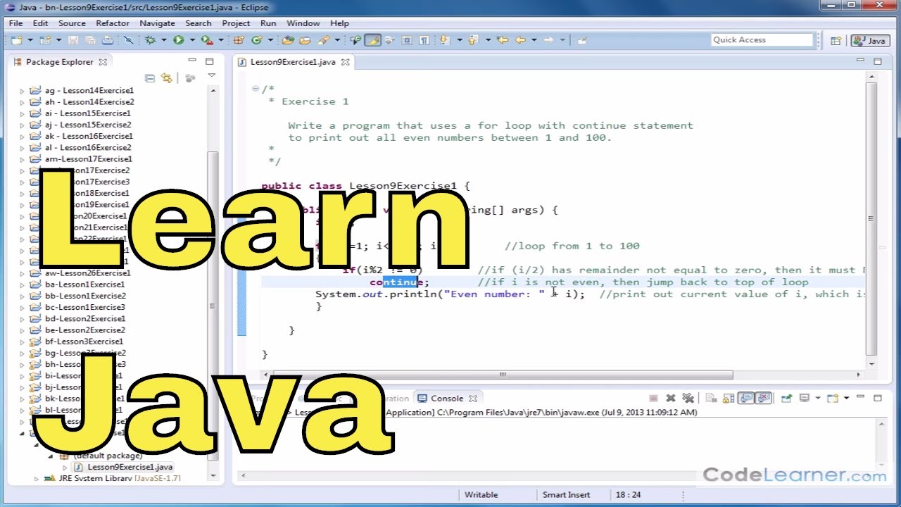 Learn Java Programming - Exercise 09x - The Continue Statement