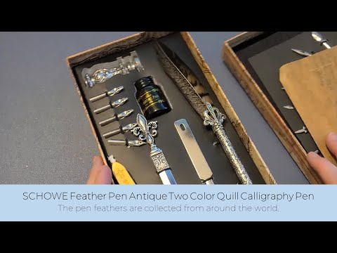 In Hand Review of SCHOWE Feather Pen Antique Two Color Quill Calligraphy Pen and Ink Set