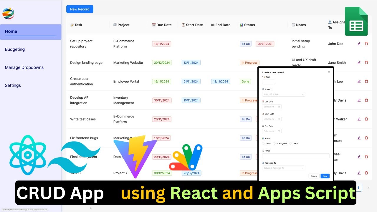 Build CRUD App using React, Google Sheet and Google Apps Script