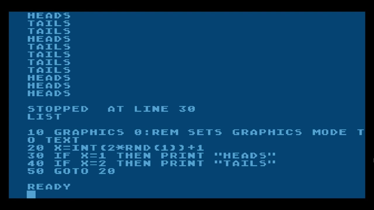 Writing a Simple Atari Basic Program using ChatGPT: Coin Flip. Atari 8 Bit