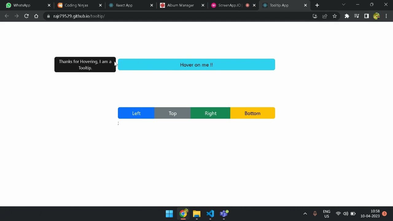 tooltip-app created using React and Bootstrap