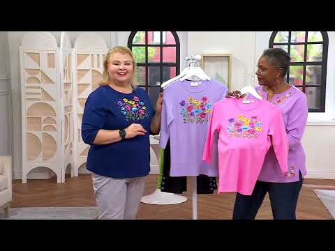 Quacker Factory Wildflower Fields Embroidered 3/4 Sleeve Top on QVC