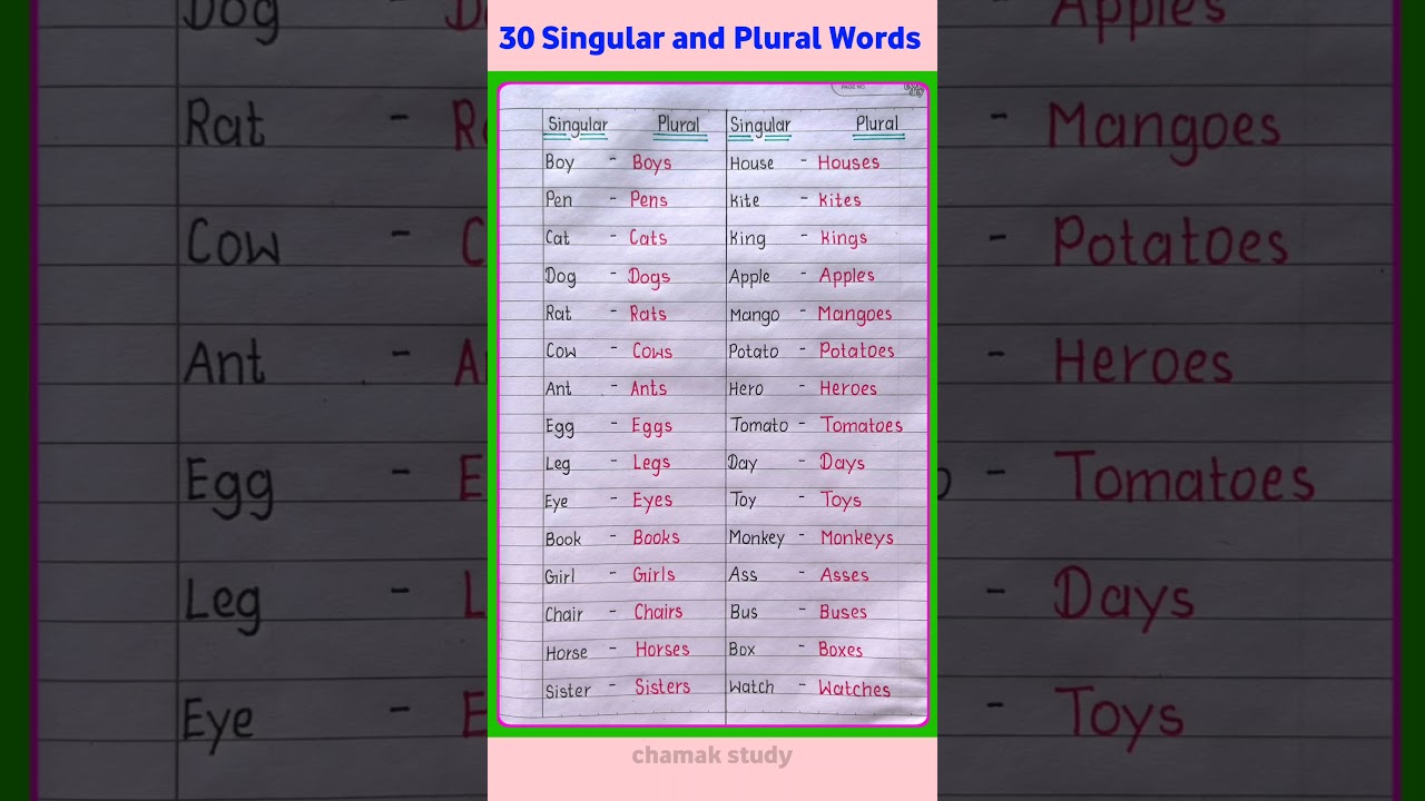 Singular and Plural Words | 30 Singular and Plural | Singular and Plural Nouns #shorts #english