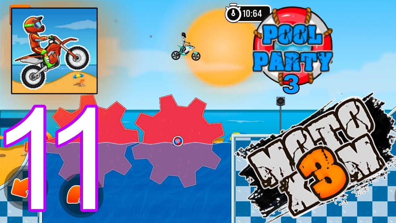 Moto X3M Bike Race Game – Gameplay Walkthrough Part 11 - POOL PARTY 3 (iOS, Android)