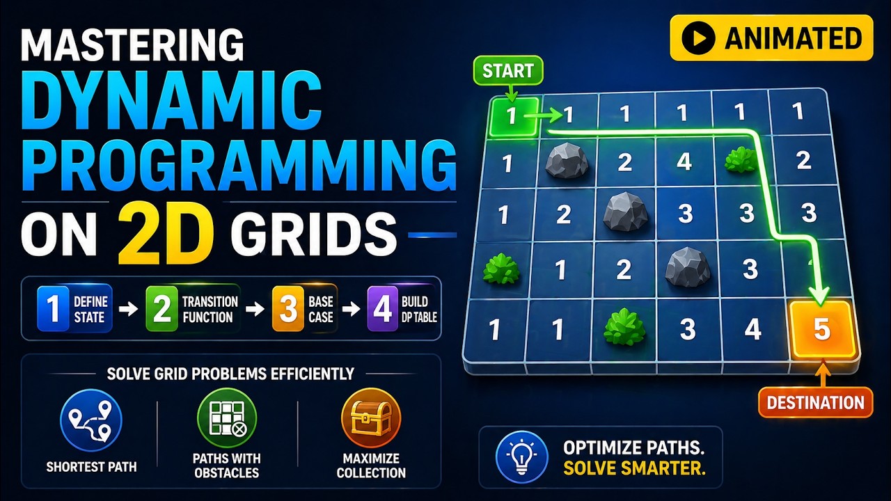 2D Grid DP Explained 🔥 Solve Path Problems Fast (Dynamic Programming)
