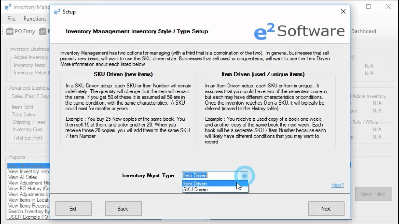 e2 Inventory Management Setup