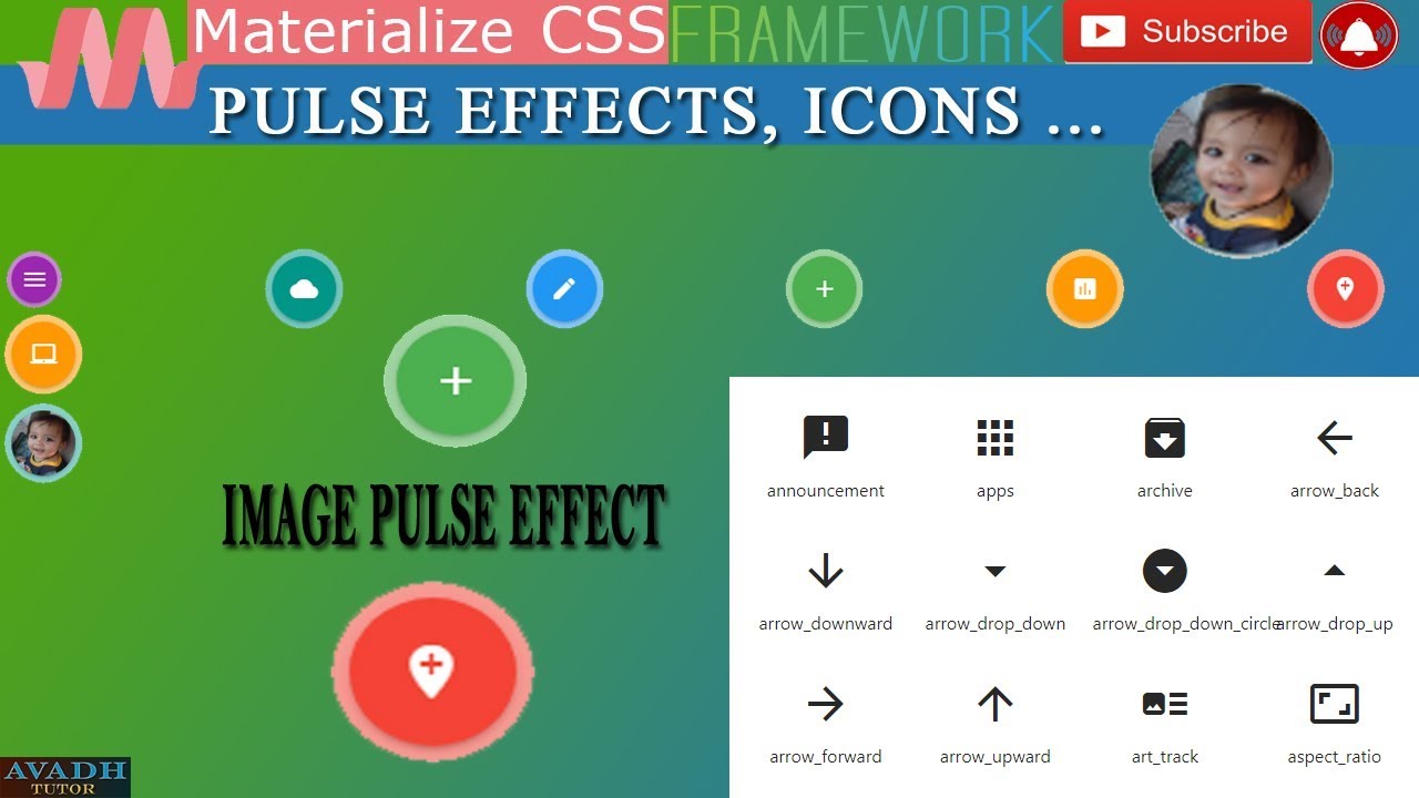 pulse effect || pulse effect materialize css || materialize css icons