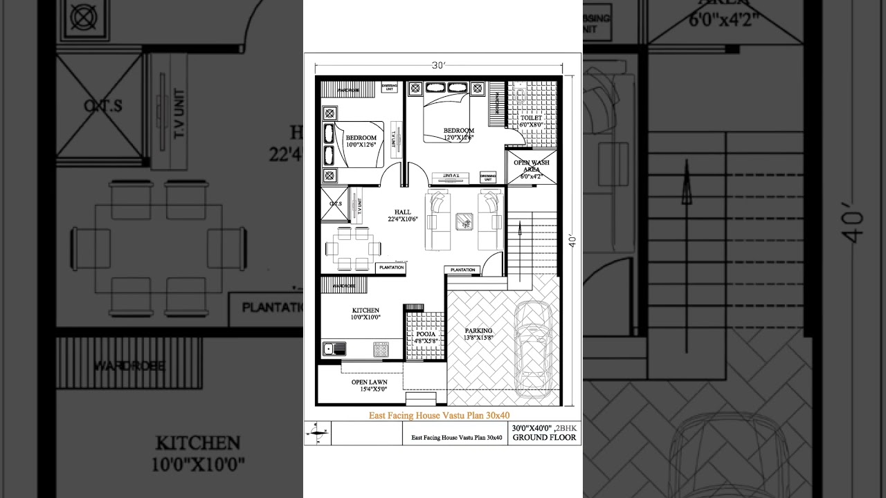 30x40 east facing house plan | 30x40 2 bedroom house plan #housedesign #houseplans #homeplan #2bhk