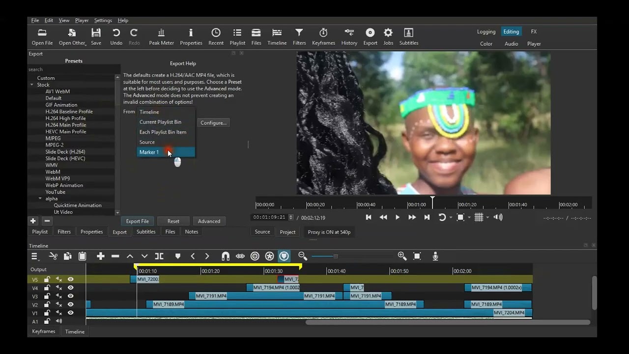 Export Selected Section in Shortcut Video Editor