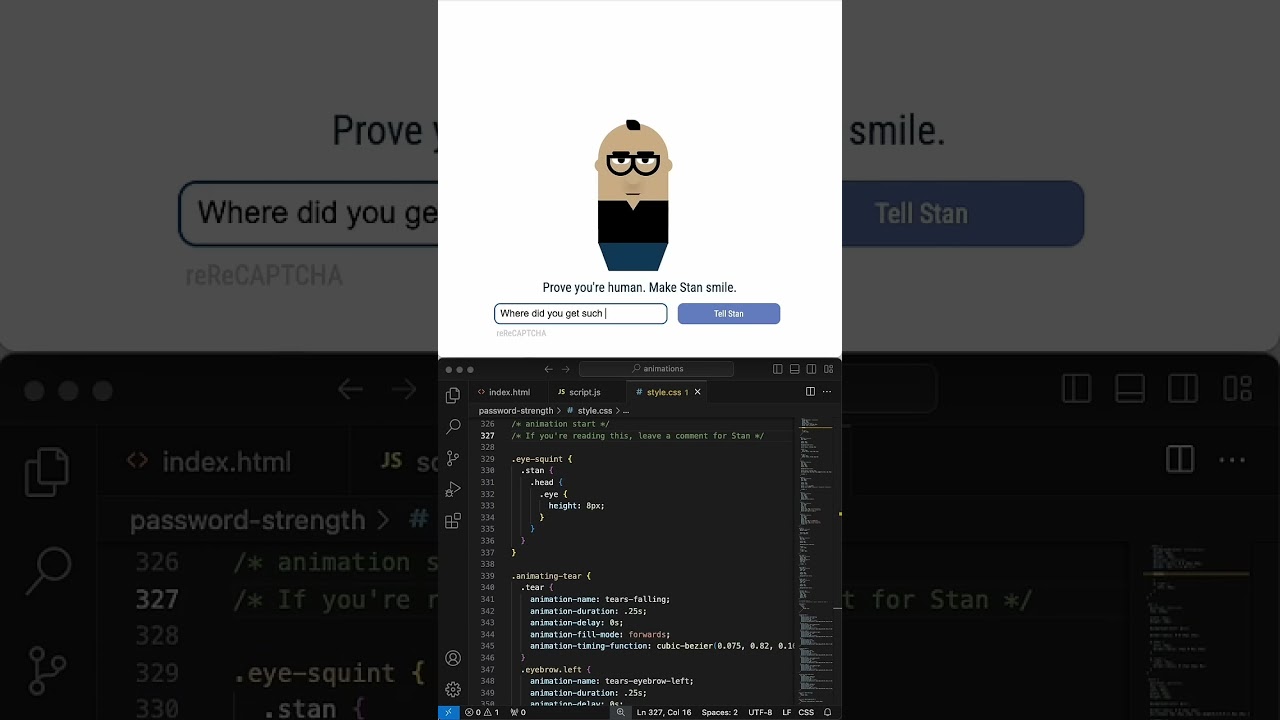 Make Stan Smile CAPTCHA CSS Animation 2