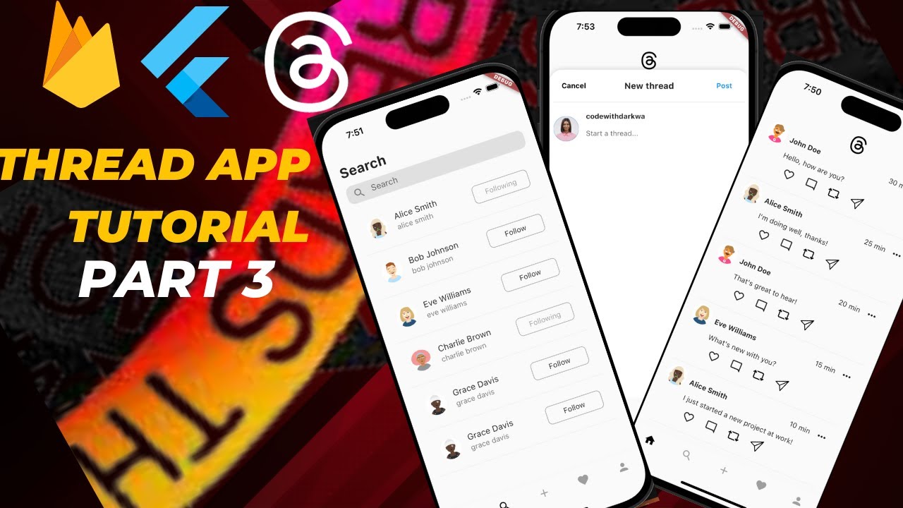 Thread App Clone Tutorial - Part 3: Model Thread Message, Build Search and Post Screens in Flutter