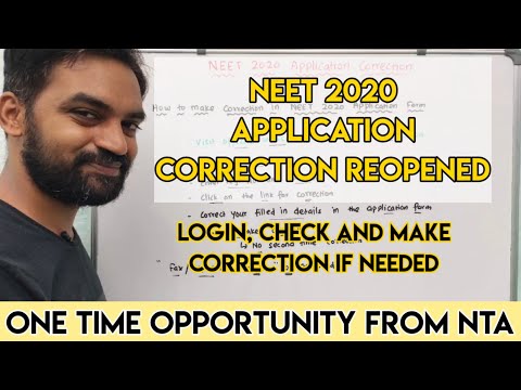 NEET 2020 Application Correction Window Reopened | One time opportunity | NEET Latest | NTA official