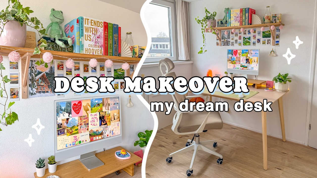 aesthetic desk makeover 💕 pinterest inspired desk setup