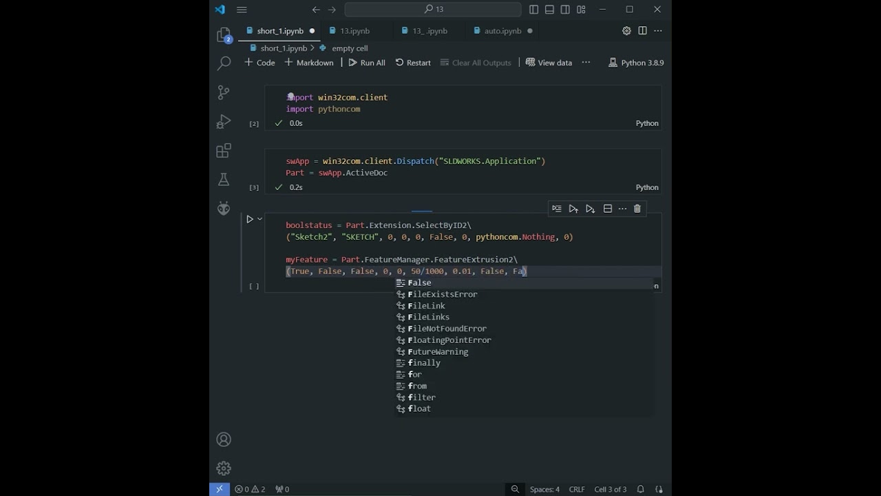 SolidWorks API - Creating an Extrude #engineering #solidworks #macro #python