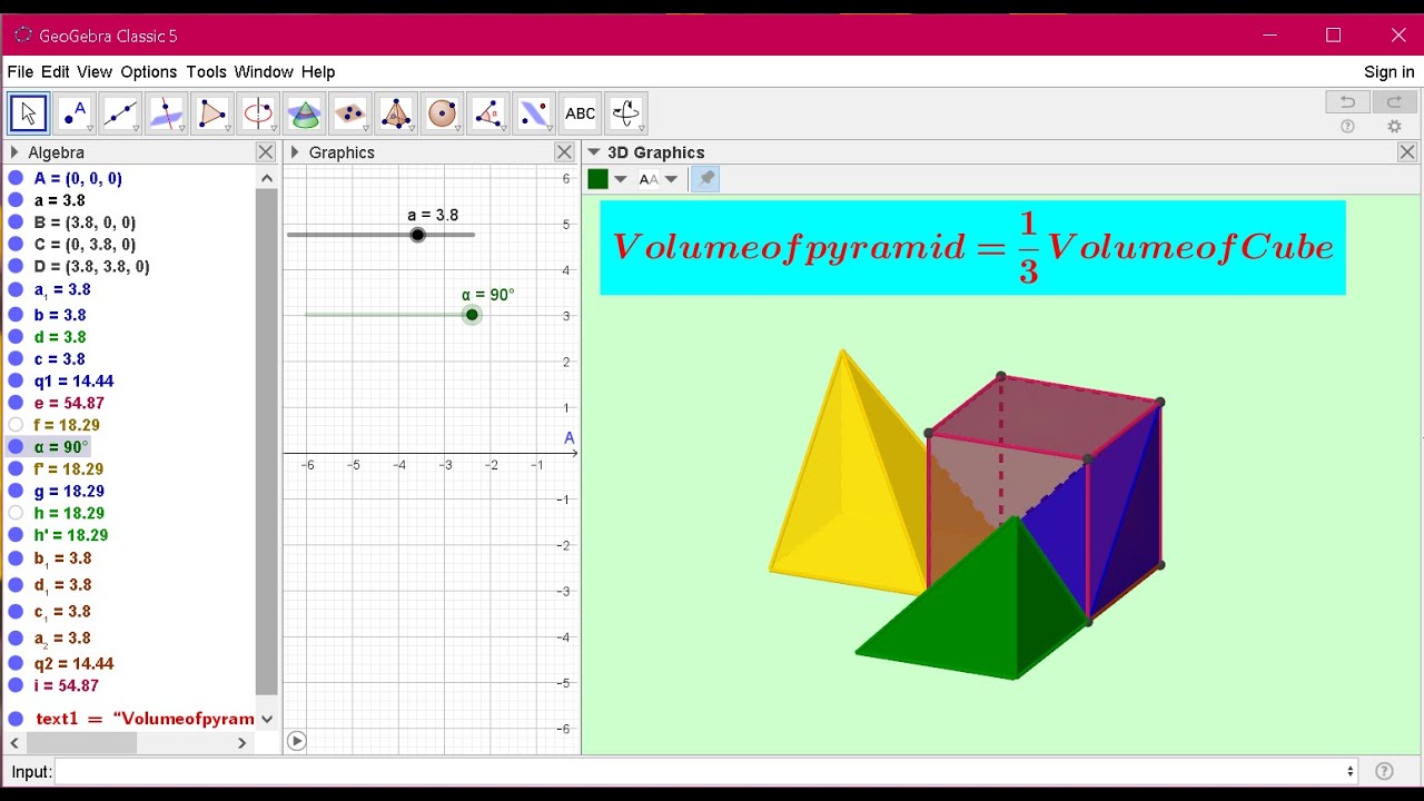 Construction  animation of Volume of Pyramid by GeoGebra || GeoGebra Tutorial || Applet of Pyramid