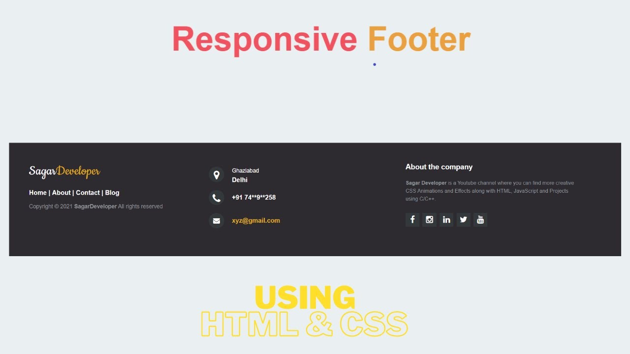 Responsive Footer Using HTML and CSS | HTML CSS Footer