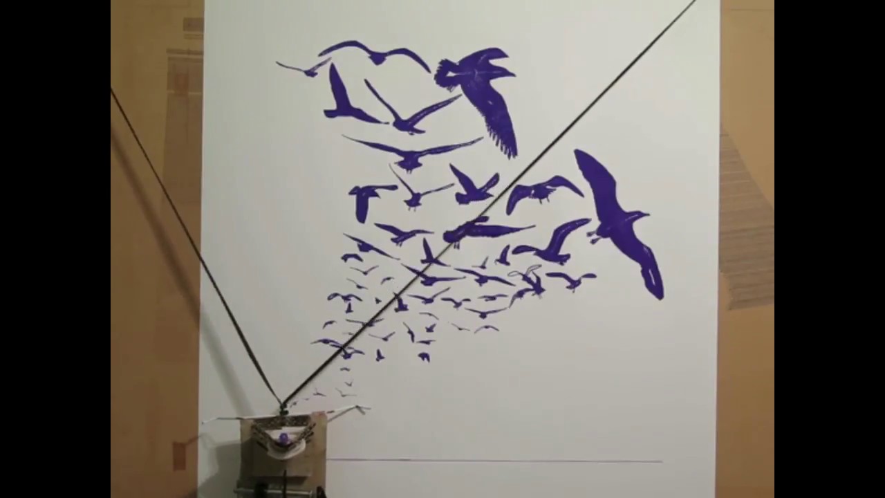 Polar Plotter draws holiday seagulls (vertical plotter, v plotter, polargraph, wall plotter)